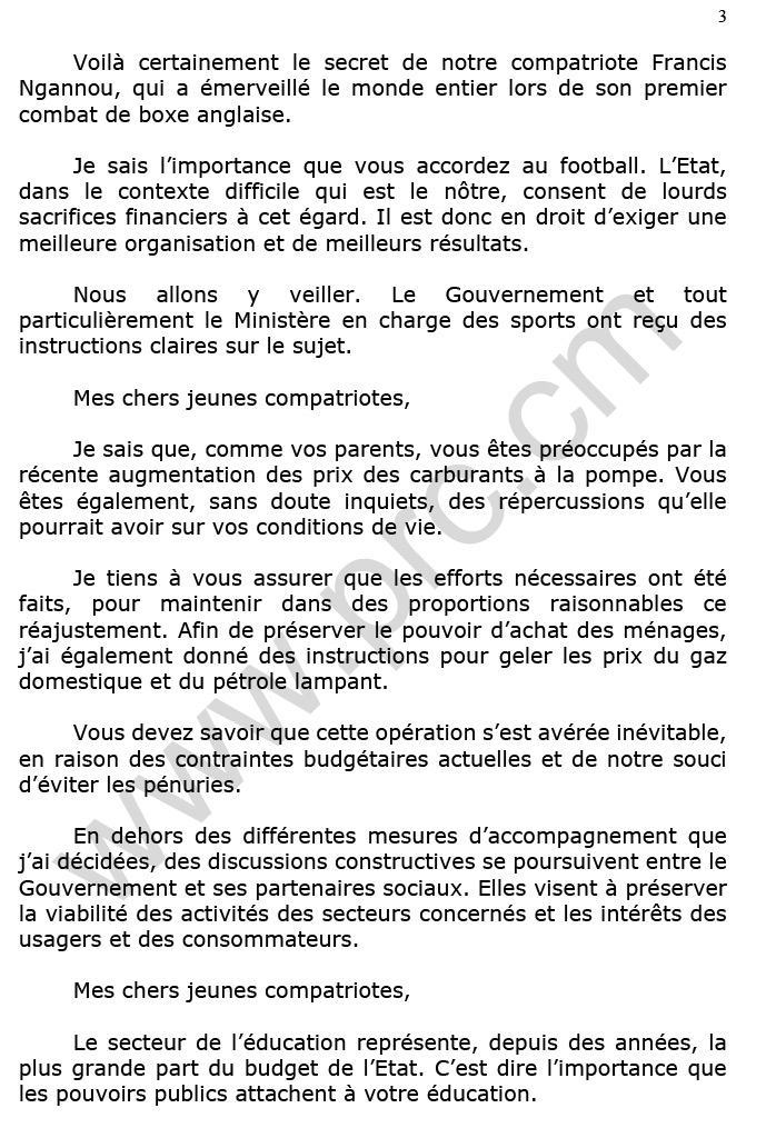 58E EDITION DE LA FETE DE LA JEUNESSE – MESSAGE DU CHEF DE L´ETAT A LA ... 58E EDITION DE LA FETE DE LA JEUNESSE – MESSAGE DU CHEF DE L´ETAT A LA ...