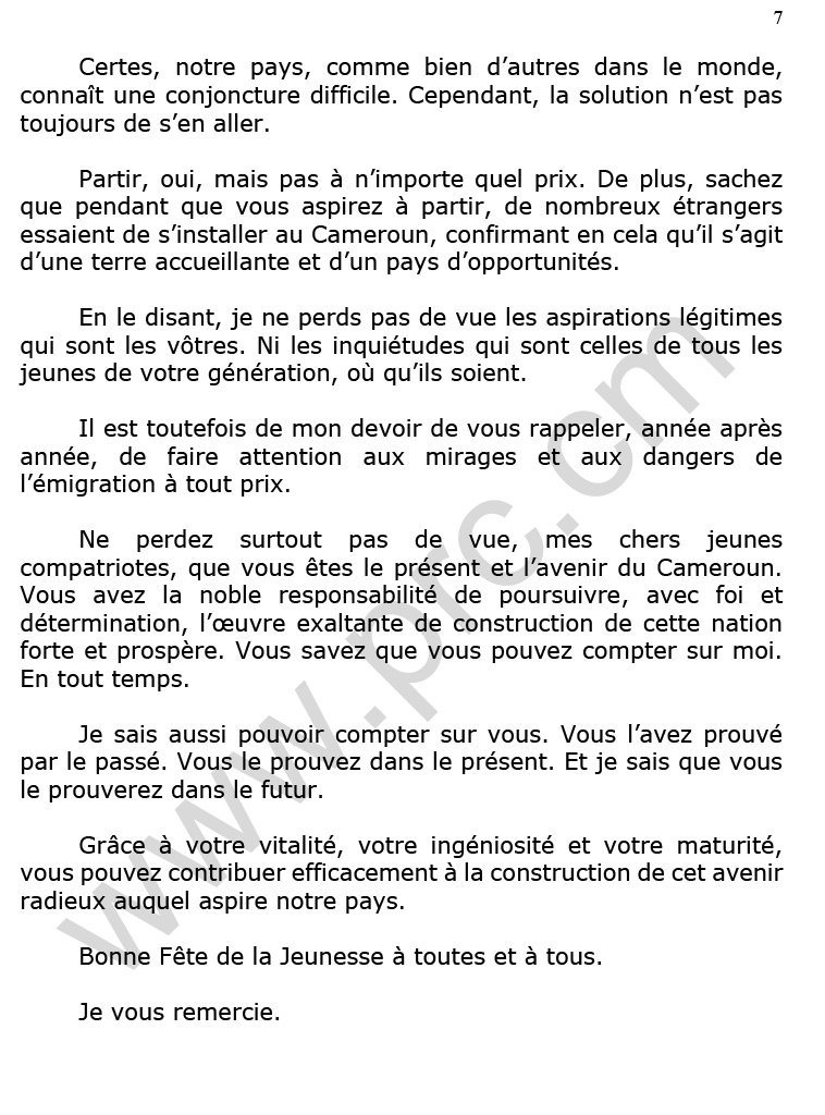 58E EDITION DE LA FETE DE LA JEUNESSE – MESSAGE DU CHEF DE L´ETAT A LA ... 58E EDITION DE LA FETE DE LA JEUNESSE – MESSAGE DU CHEF DE L´ETAT A LA ...